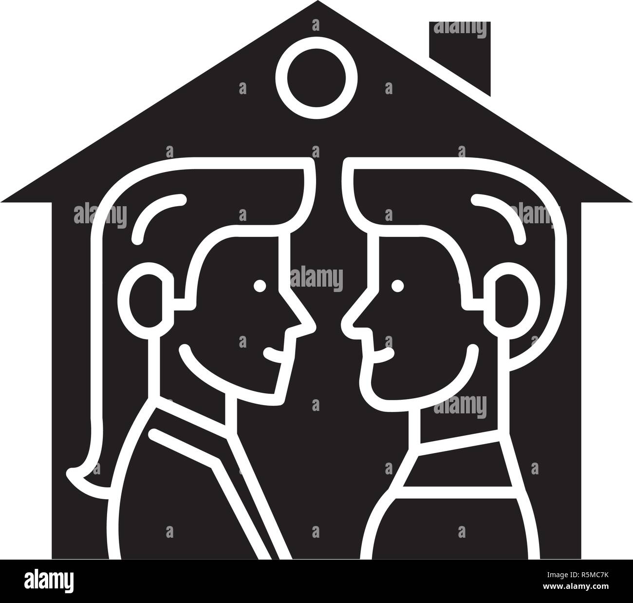 House for two black icon, vector sign on isolated background. House for ...