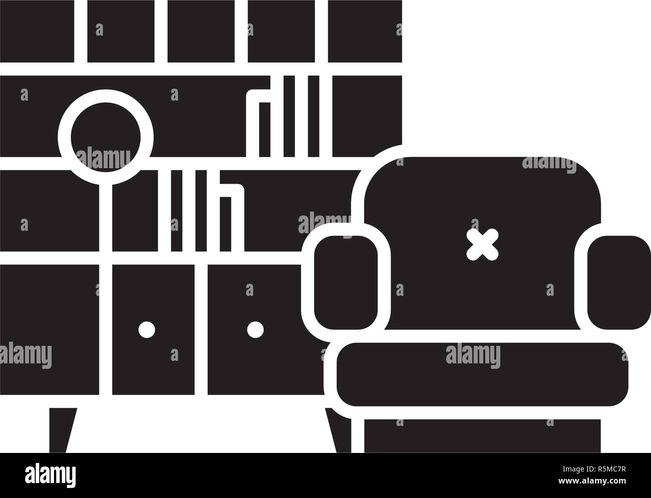 Living room black icon, vector sign on isolated background. Living room ...