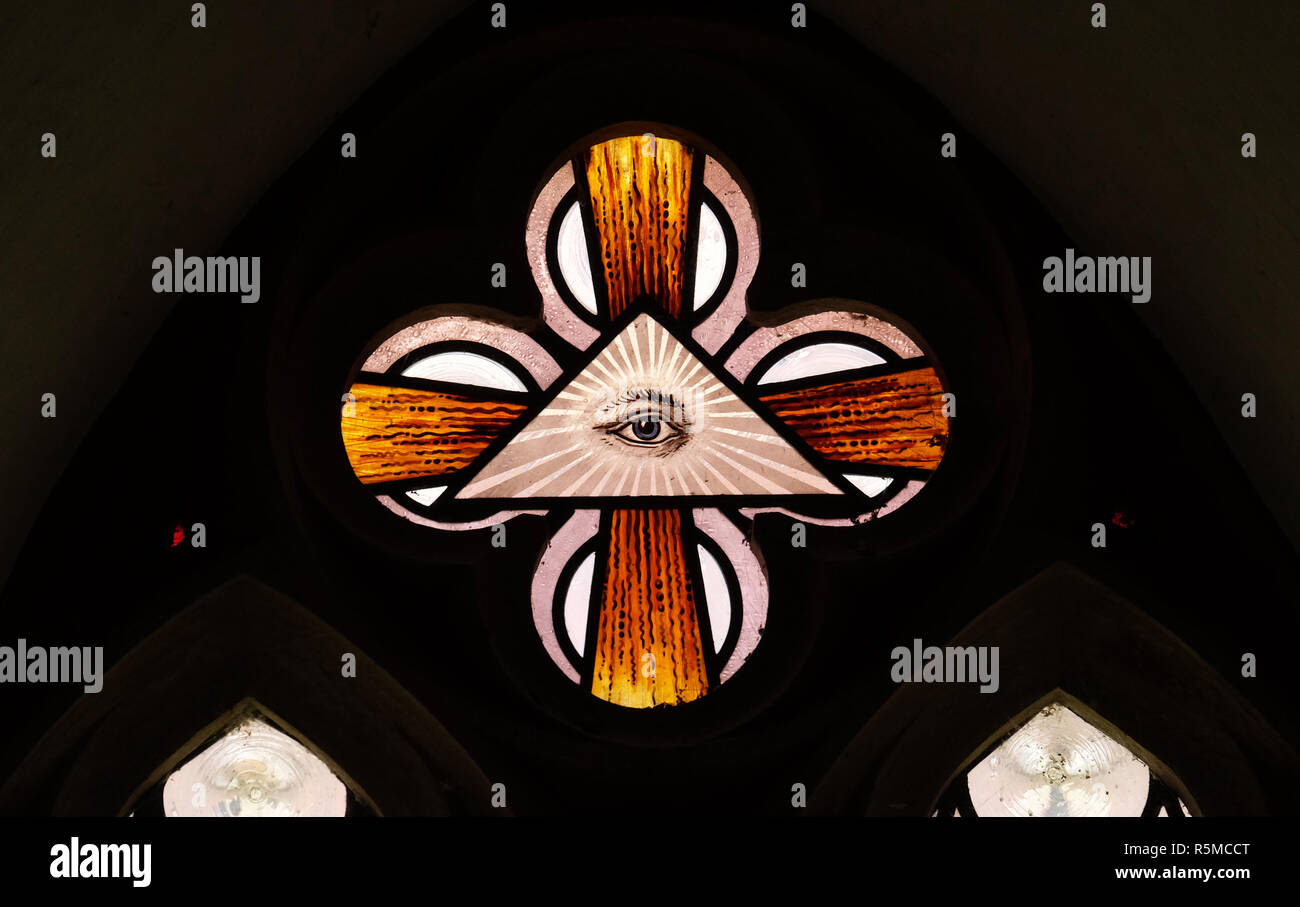 God's all-seeing eye, stained glass window in Cistercian Abbey of ...
