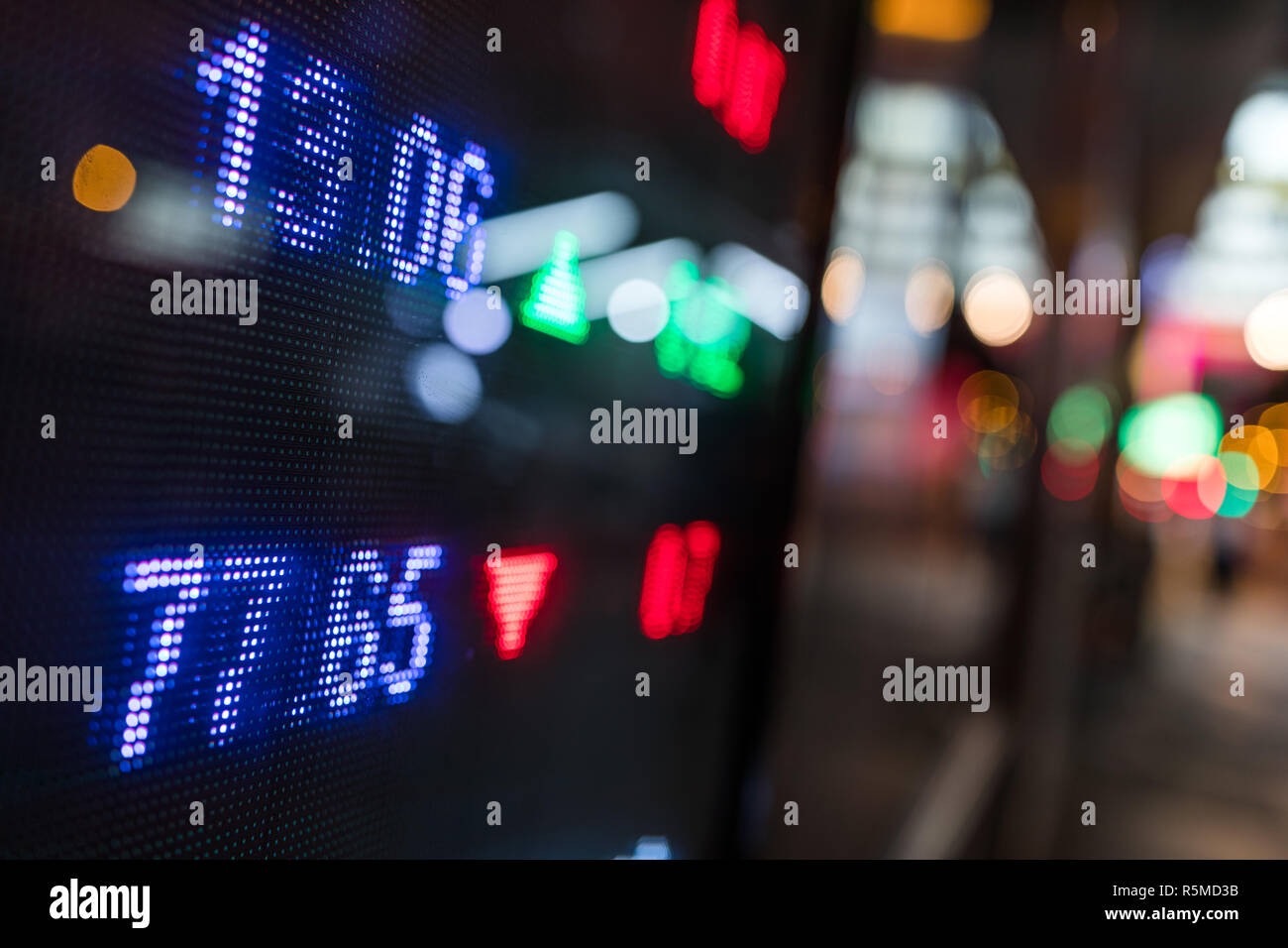 Stock market price display in the city at night Stock Photo - Alamy