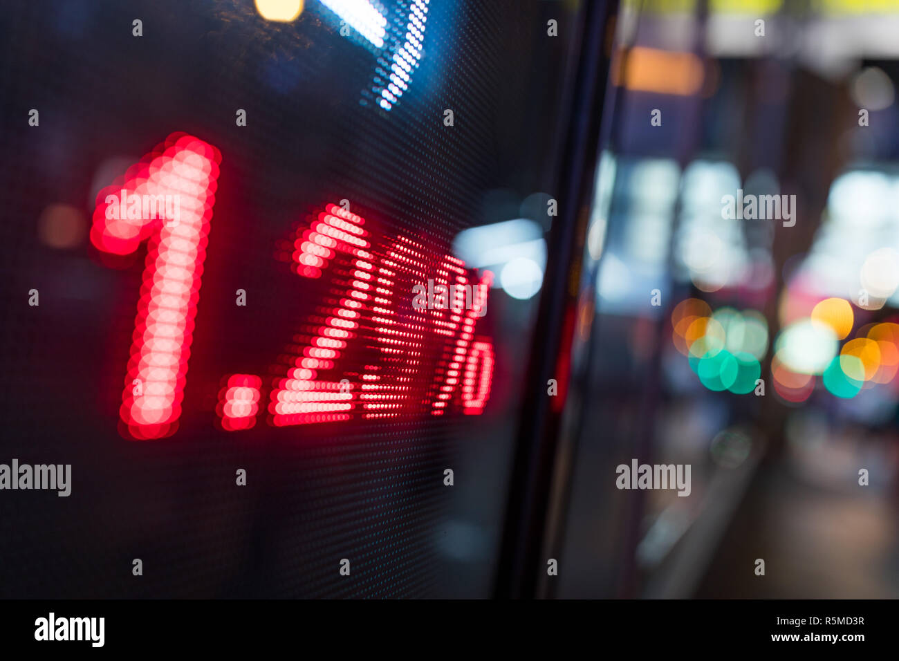 Stock market price display in the city at night Stock Photo - Alamy
