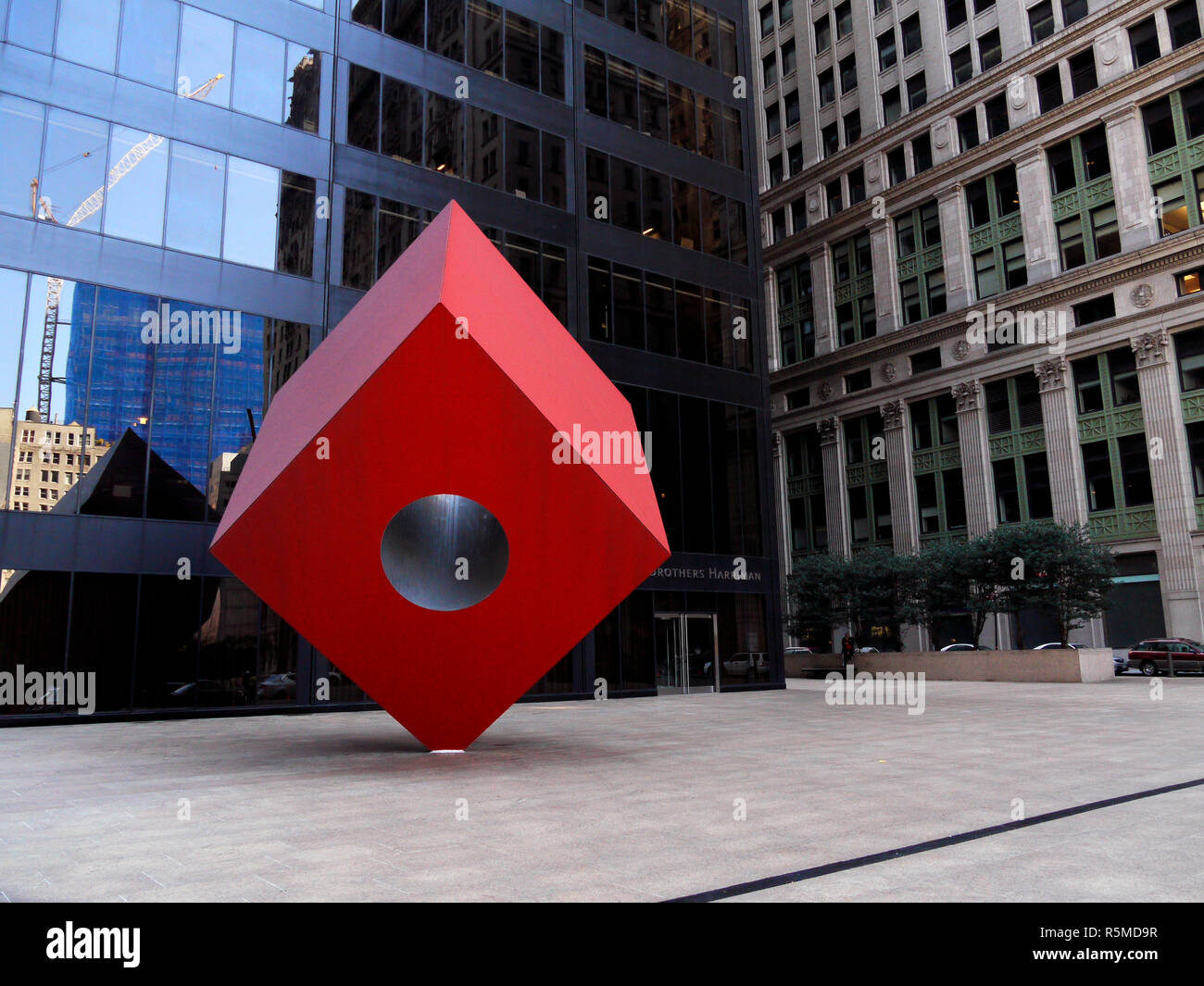 Red Cube, a 1968 sculpture by Isamu Noguchi which sits on Broadway ...