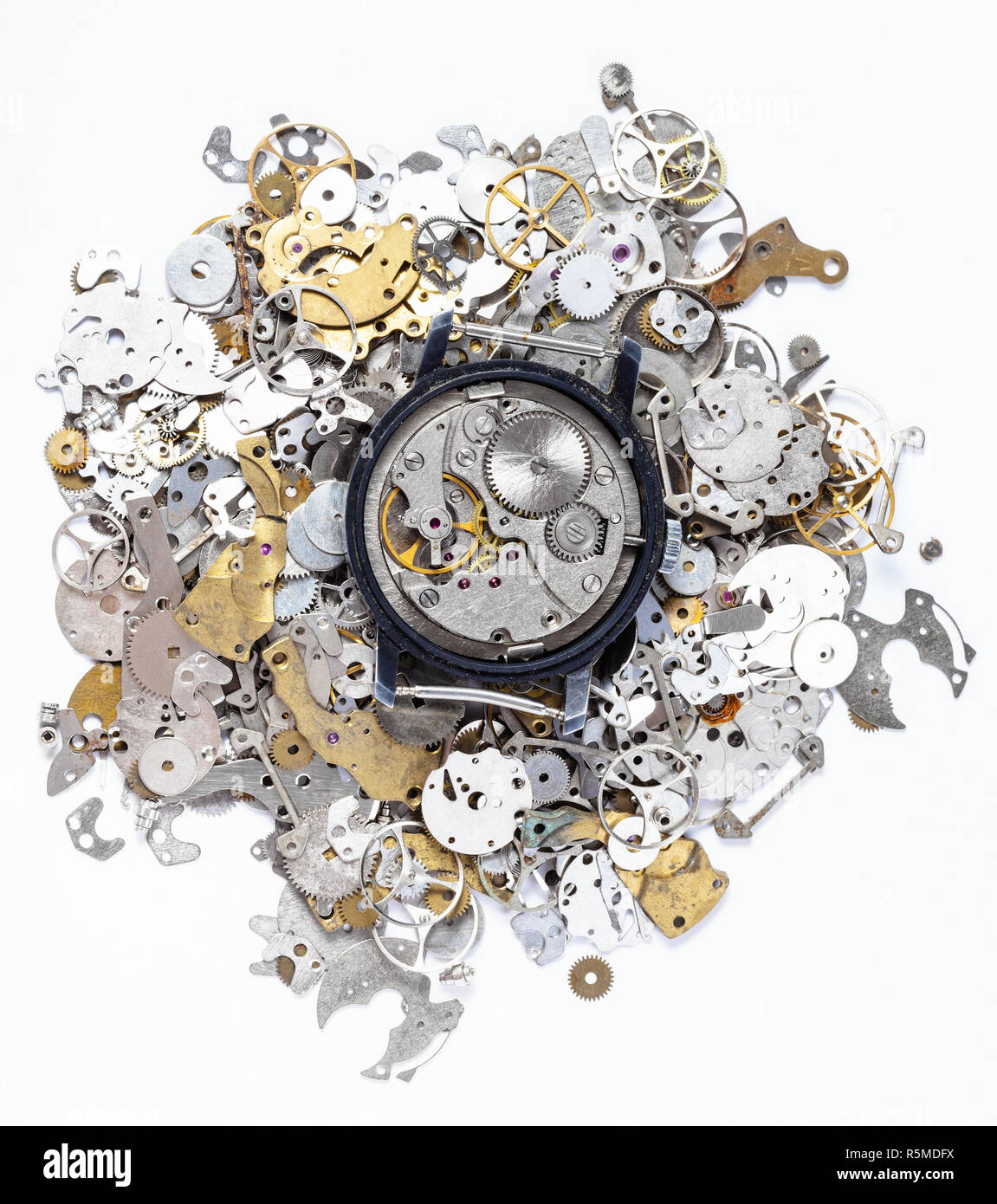 top view of mechanic watch on heap of spare parts Stock Photo - Alamy