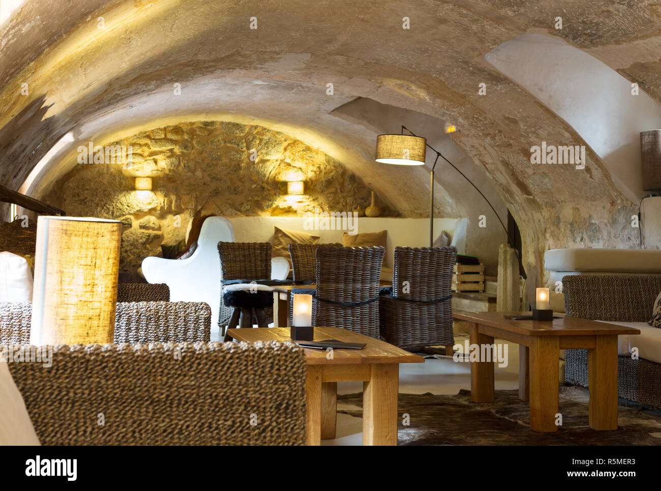 interior of the restaurant in the basement of the castle Stock Photo ...