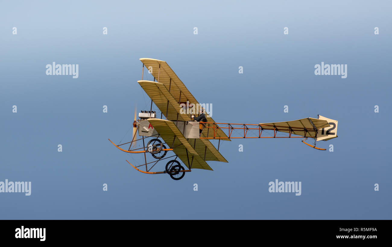 Biggleswade, UK - 6th May 2018: A Flying replica of the Avro Triplane ...