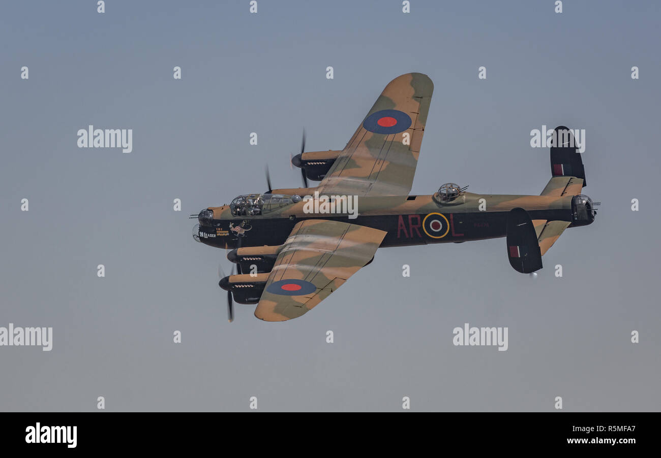 Biggleswade, UK - 6th May 2018: An Avro Lancaster vintage world war two bomber aircraft in ...