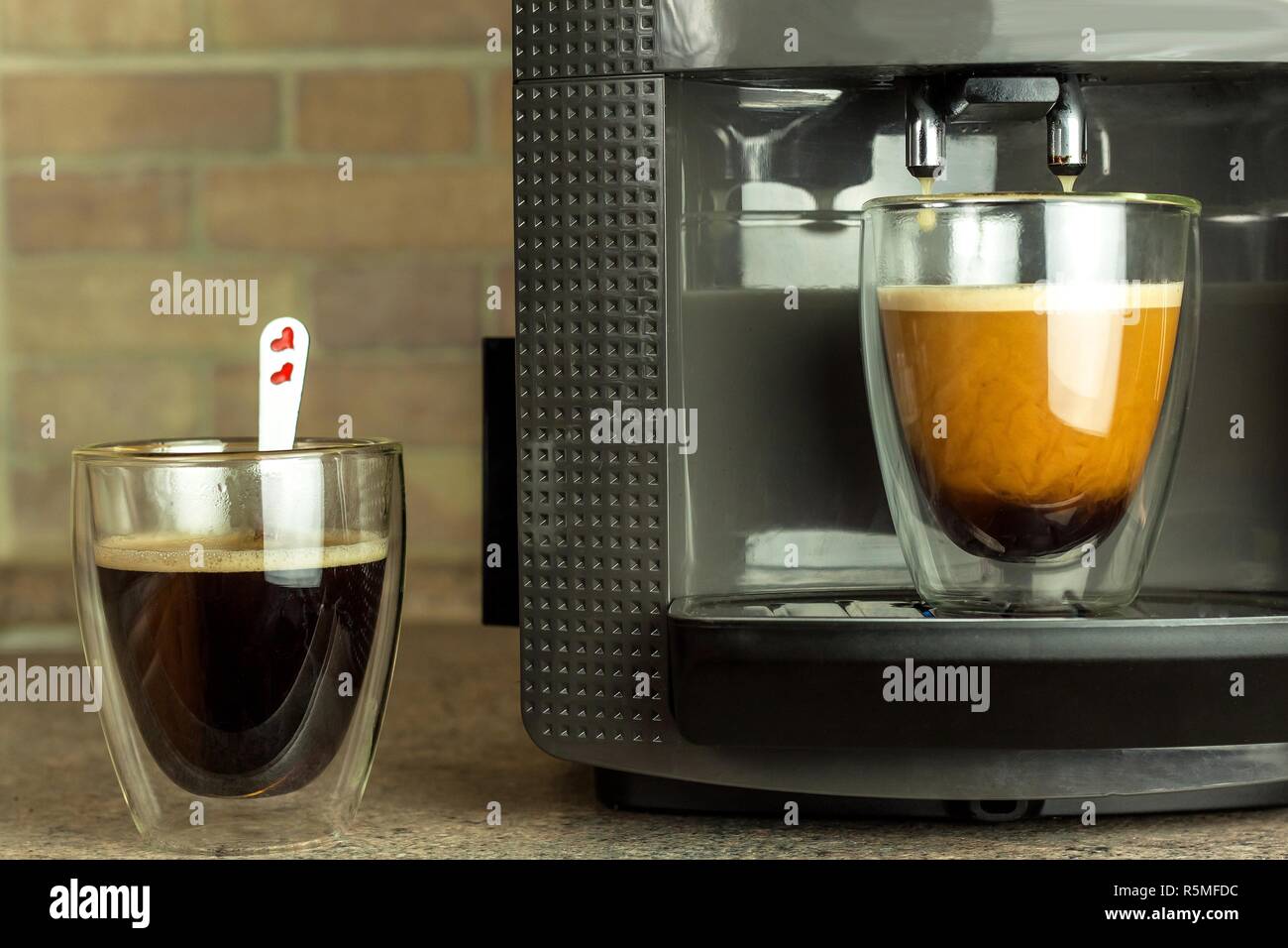 Home professional coffee machine with espresso cup. Coffee preparation ...