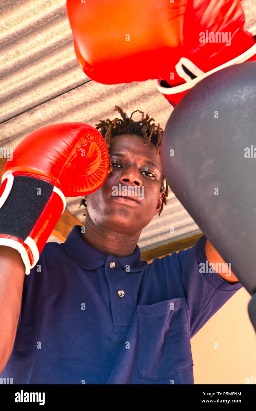 Attractive young black man very handsome practicing boxing Stock Photo ...