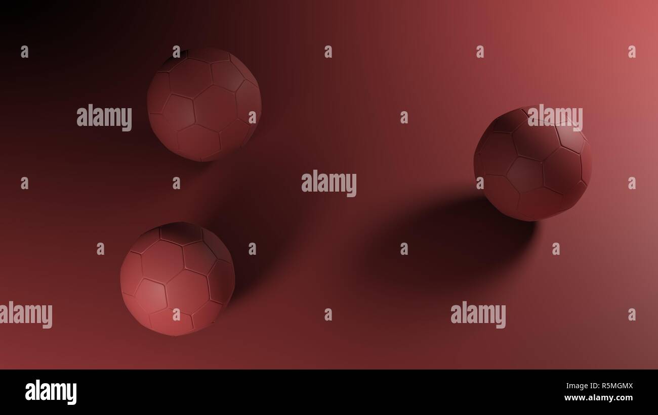 Three red football balls in a red background - 3D rendering ...