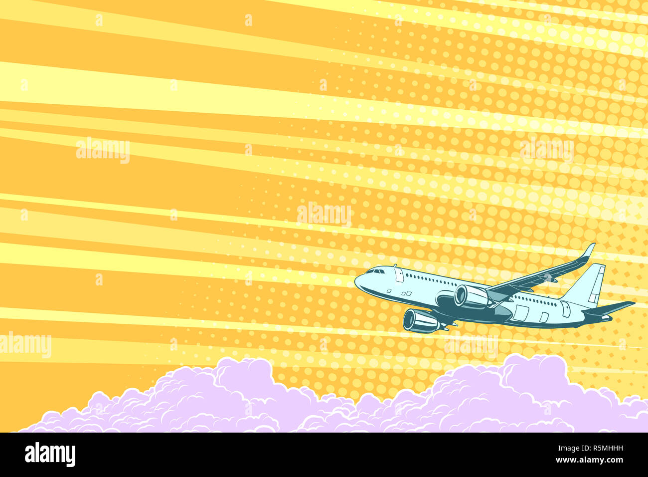 Aviation aircraft flying above the clouds, vector background Stock ...
