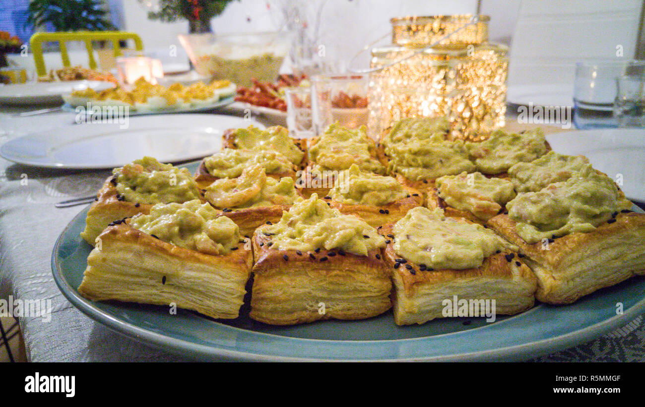 Christmas and New Years dinner traditional starter made of puff pastry ...