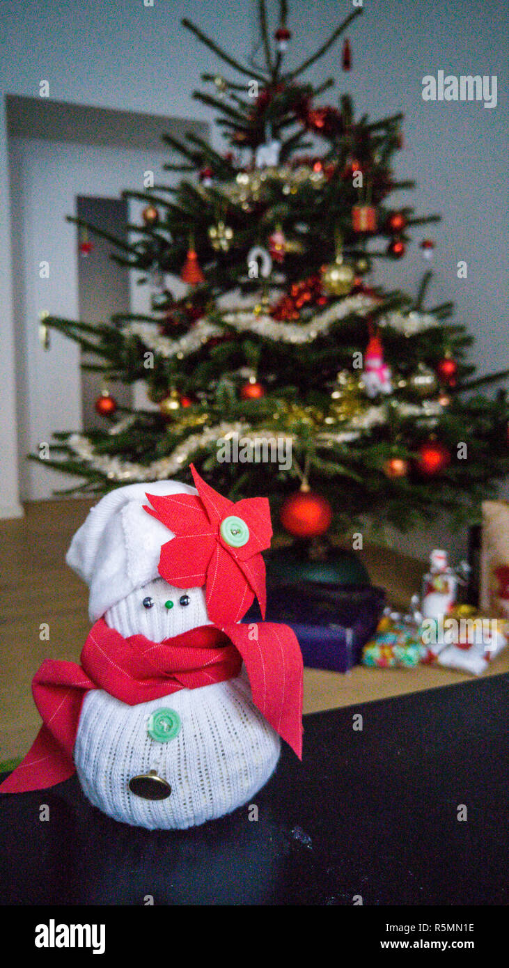 Two handmade snowman. Cute Christmas deocation made from white socks ...