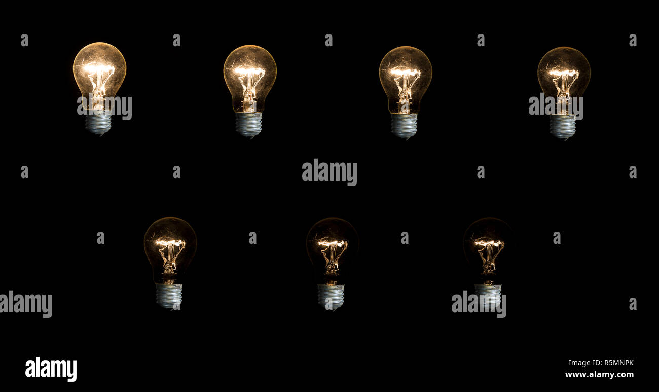 Seven lightbulbs with different power and luminosity Stock Photo - Alamy