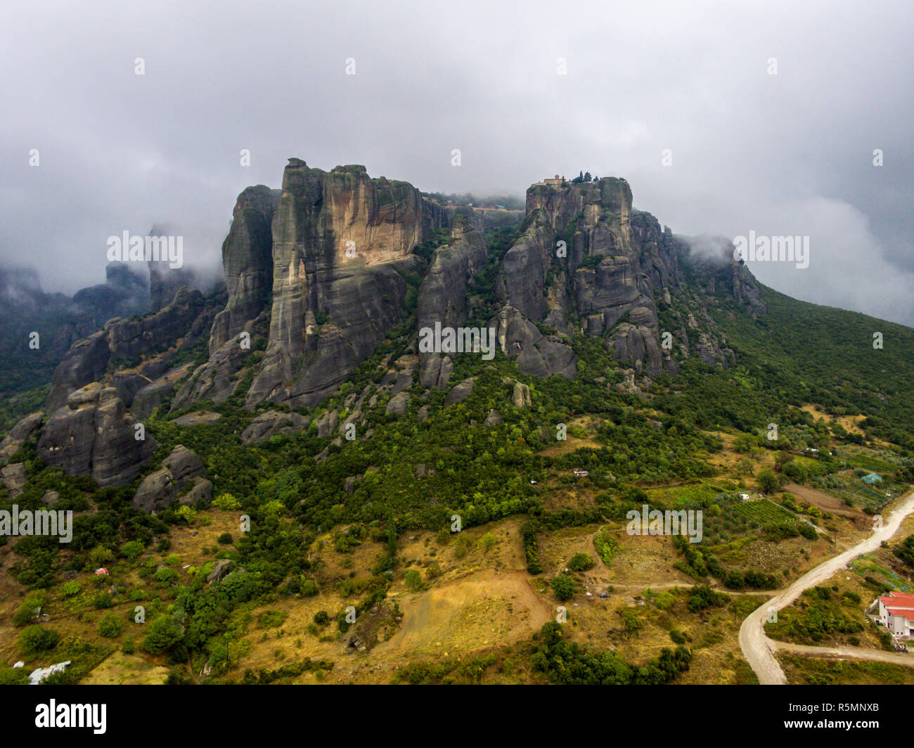 Aerial view of the Kalambaka town and the Meteora rock phenomenon Stock ...