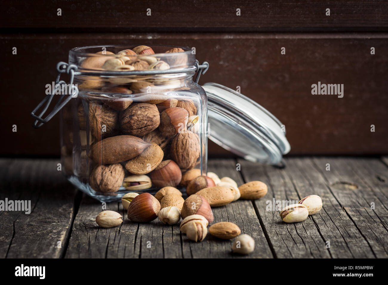 Different types of nuts in the nutshell Stock Photo - Alamy
