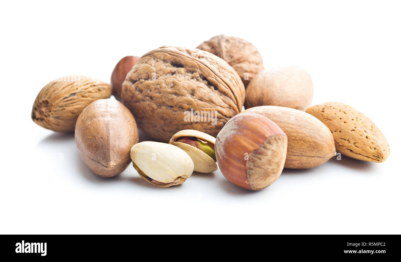 Different types of nuts in the nutshell Stock Photo - Alamy
