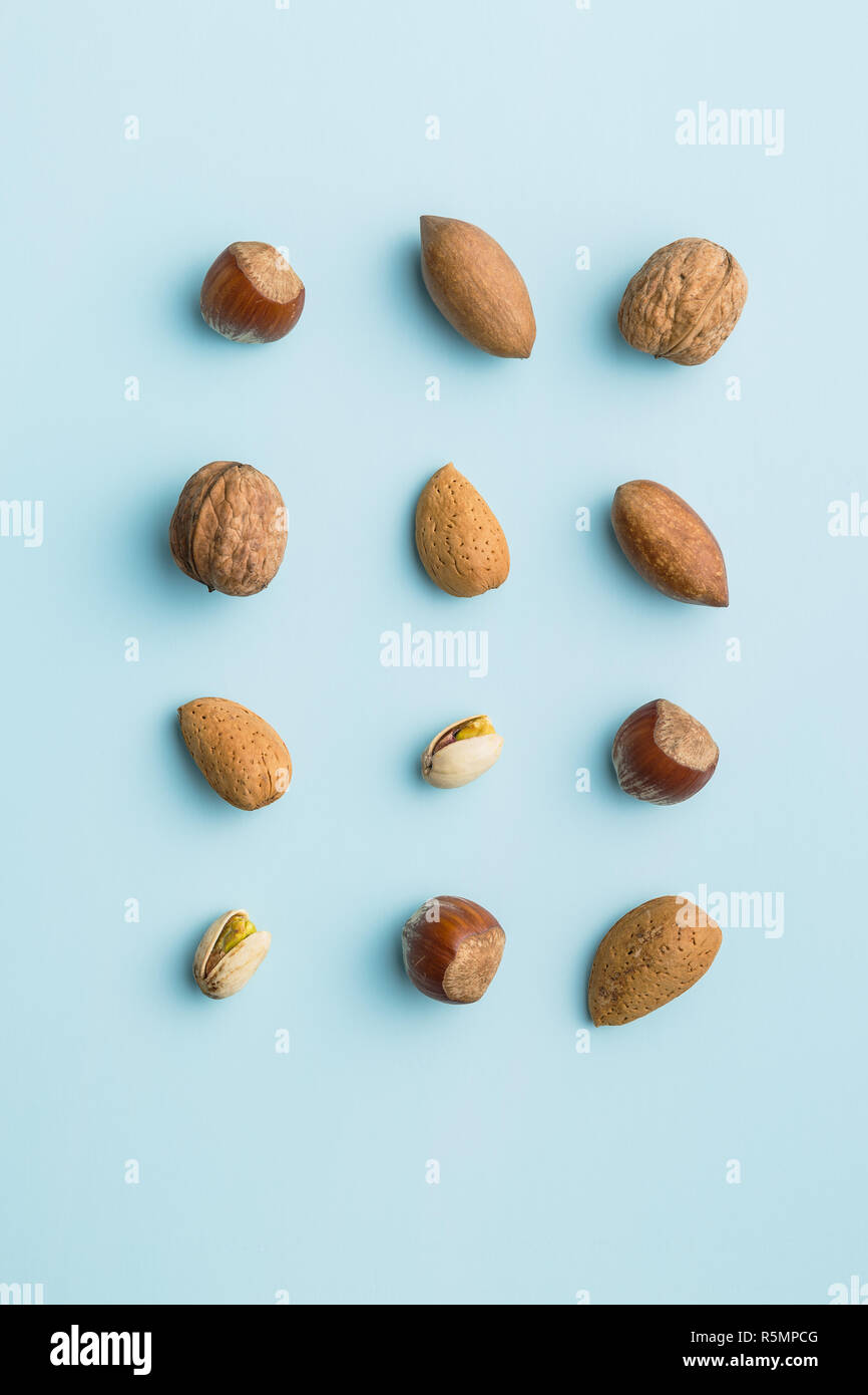 Different types of nuts in the nutshell Stock Photo - Alamy