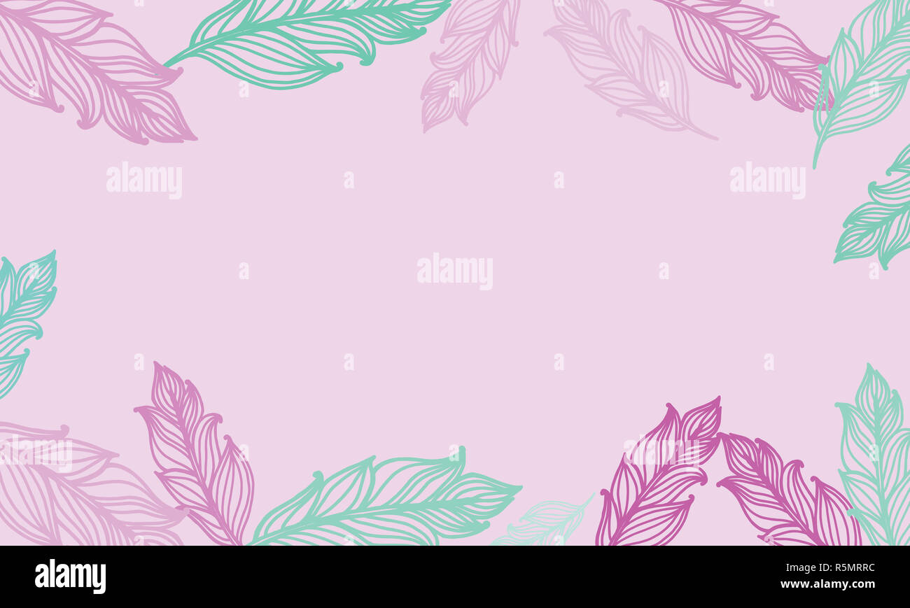 Cute background with feathers. Vector card design with border in ...