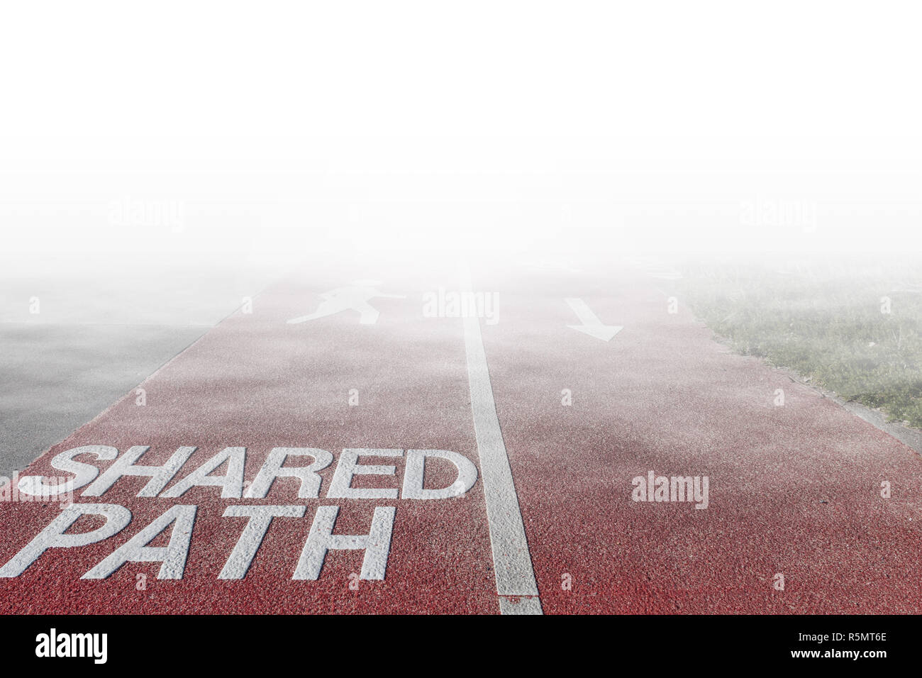 Shared Path sign written on footpath for cyclists and pedestrians ...