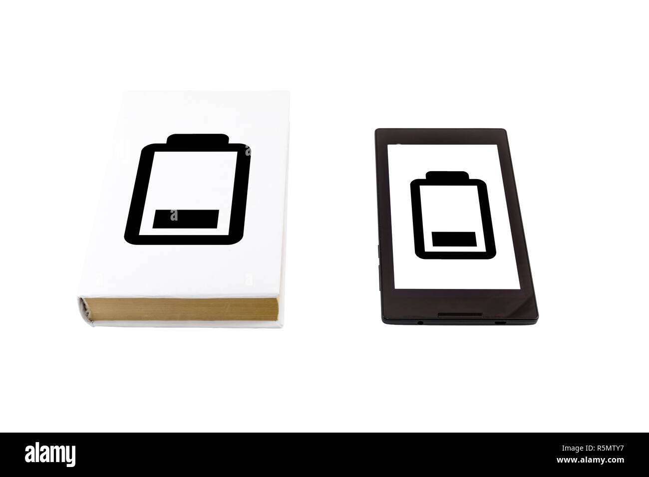 Comparison of a tablet and a book isolated on white. Battery life ...