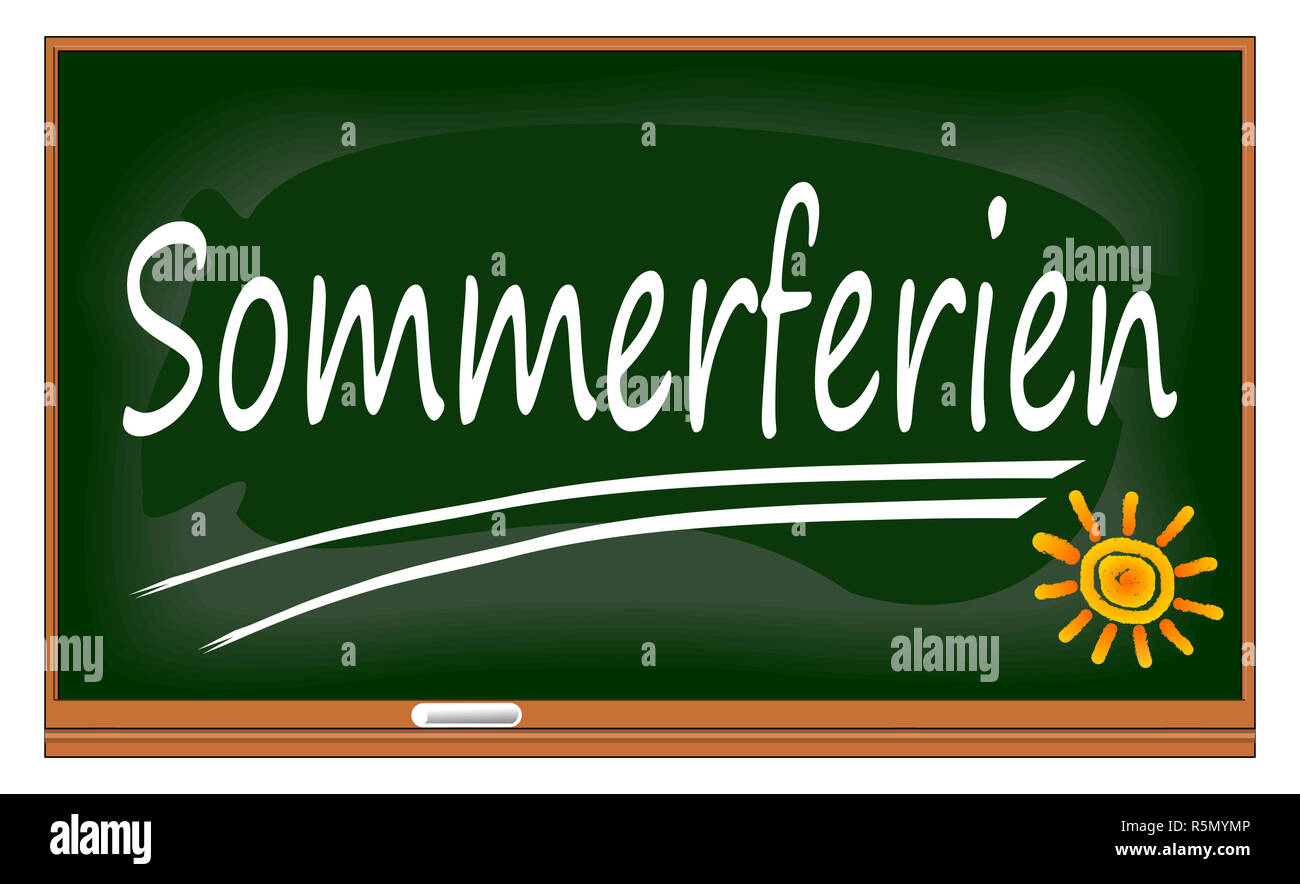 Chalkboard with Summer Holidays in german - illustration Stock Photo ...