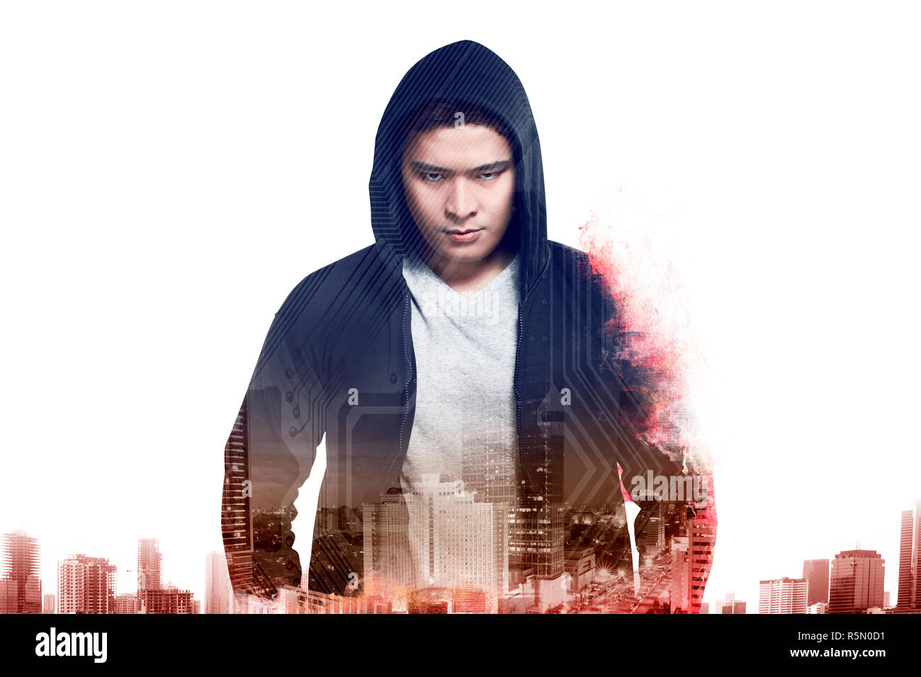 Hacker wearing hoodie shirt Stock Photo - Alamy