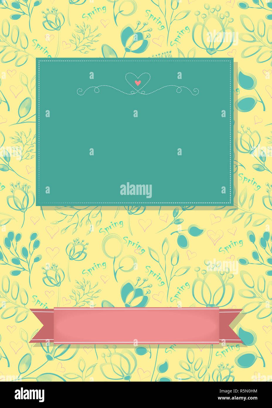 Floral greeting card with banners for custom text Stock Photo - Alamy