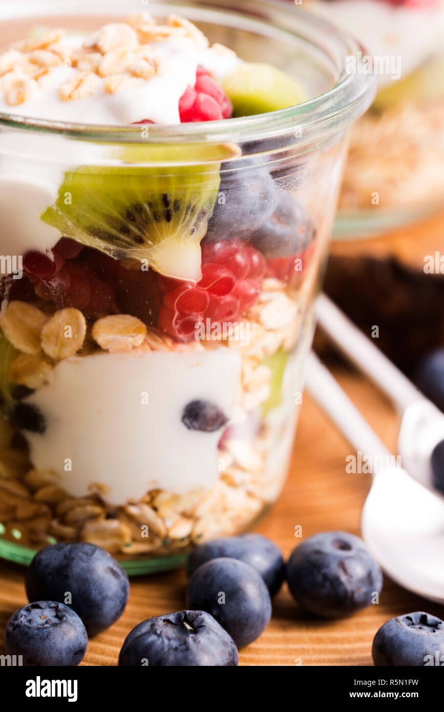 musli served with joghurt and fresh fruits Stock Photo - Alamy