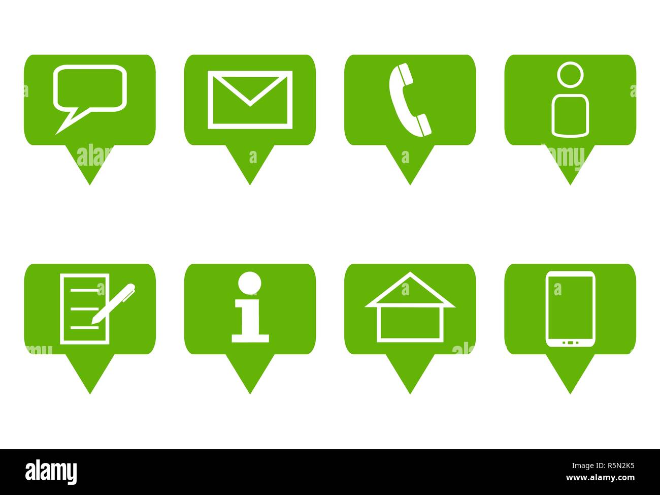 collection of 8 green icons for communication Stock Photo - Alamy
