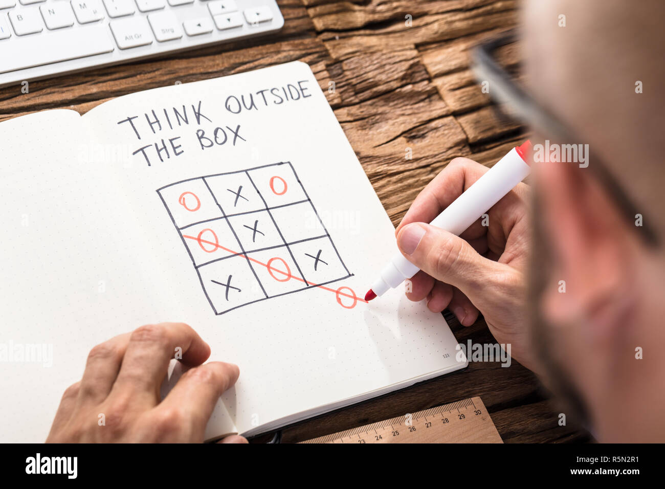 Think outside box tic tac toe game hi-res stock photography and images ...