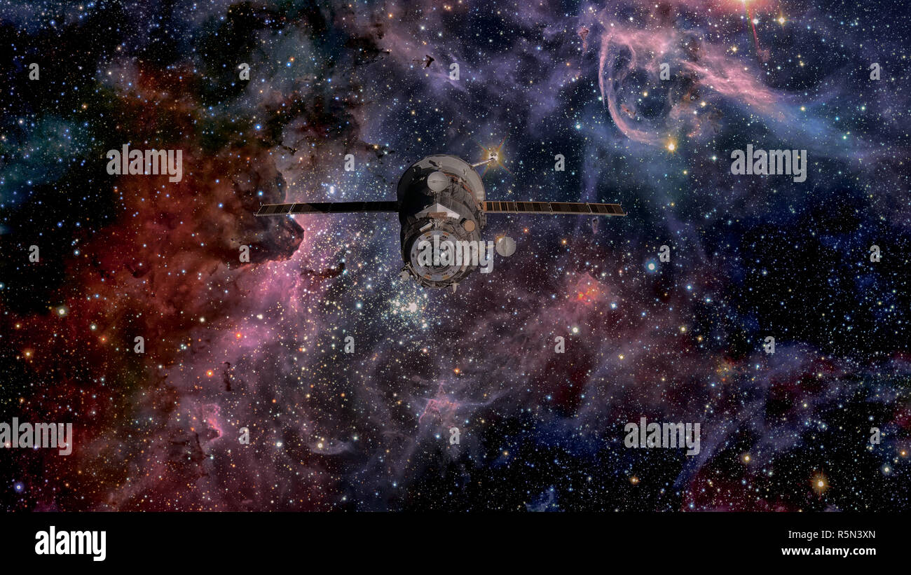 Spacecraft Progress orbiting the space Stock Photo - Alamy