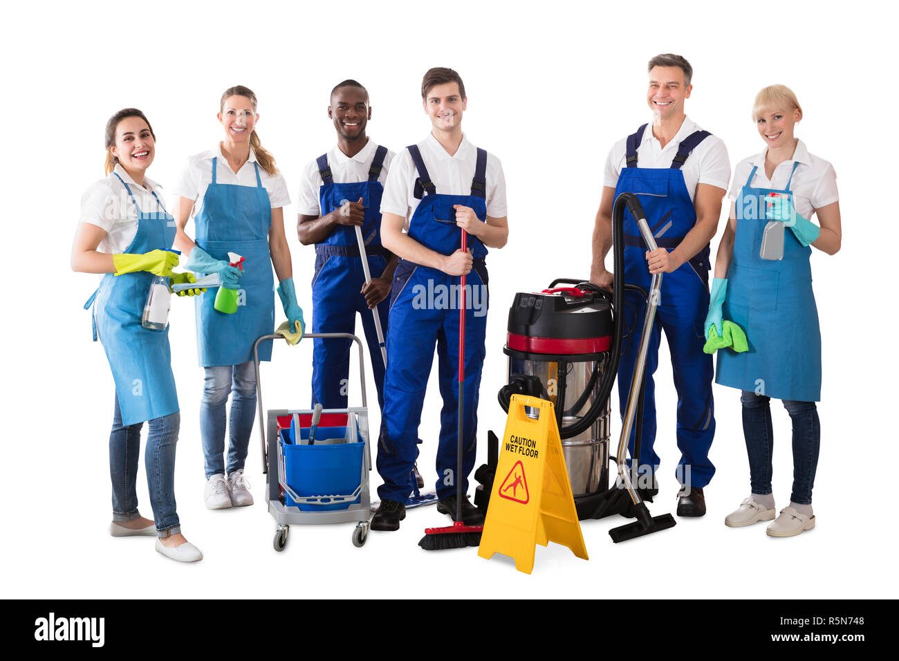Portrait Of Happy Multiethnic Janitors Stock Photo - Alamy