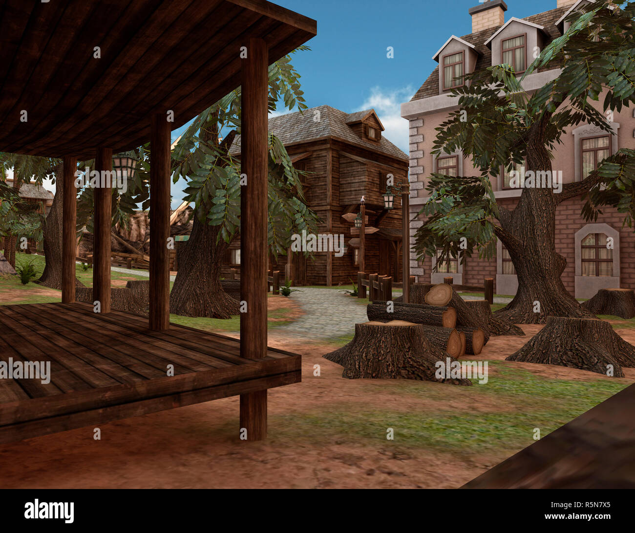 3D Rendering Pirate Village Stock Photo - Alamy