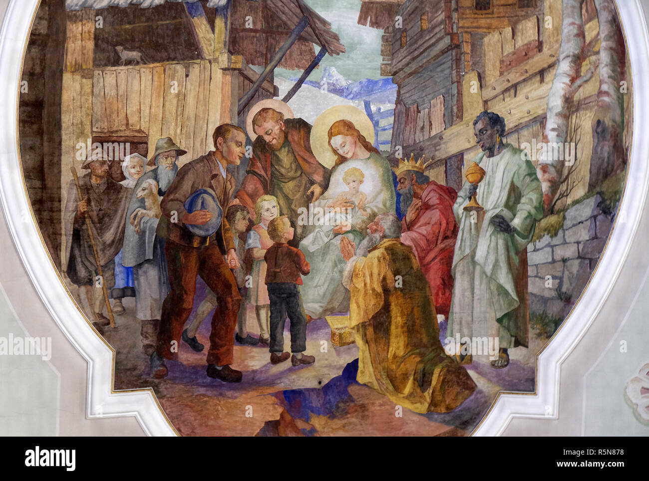 Nativity Scene, Adoration of the Magi, ceiling fresco i the Saint ...