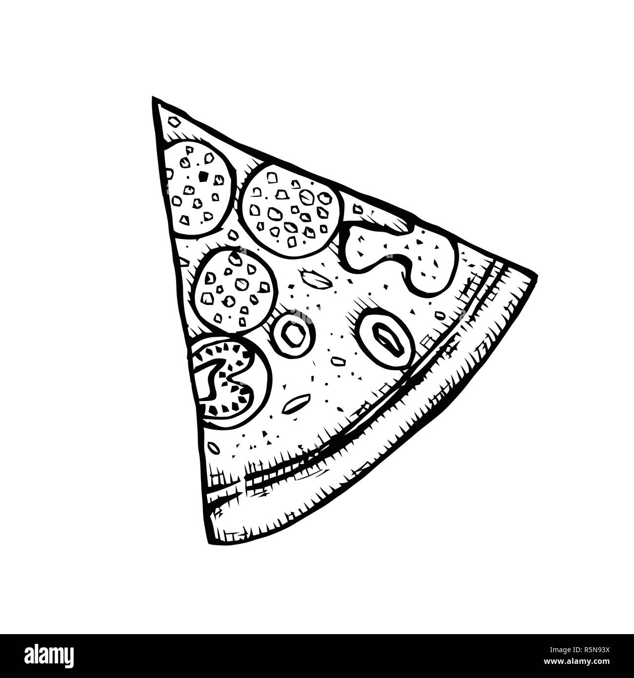 Pizza hand drawn vector illustration. Pizza slices in pieces of corners ...
