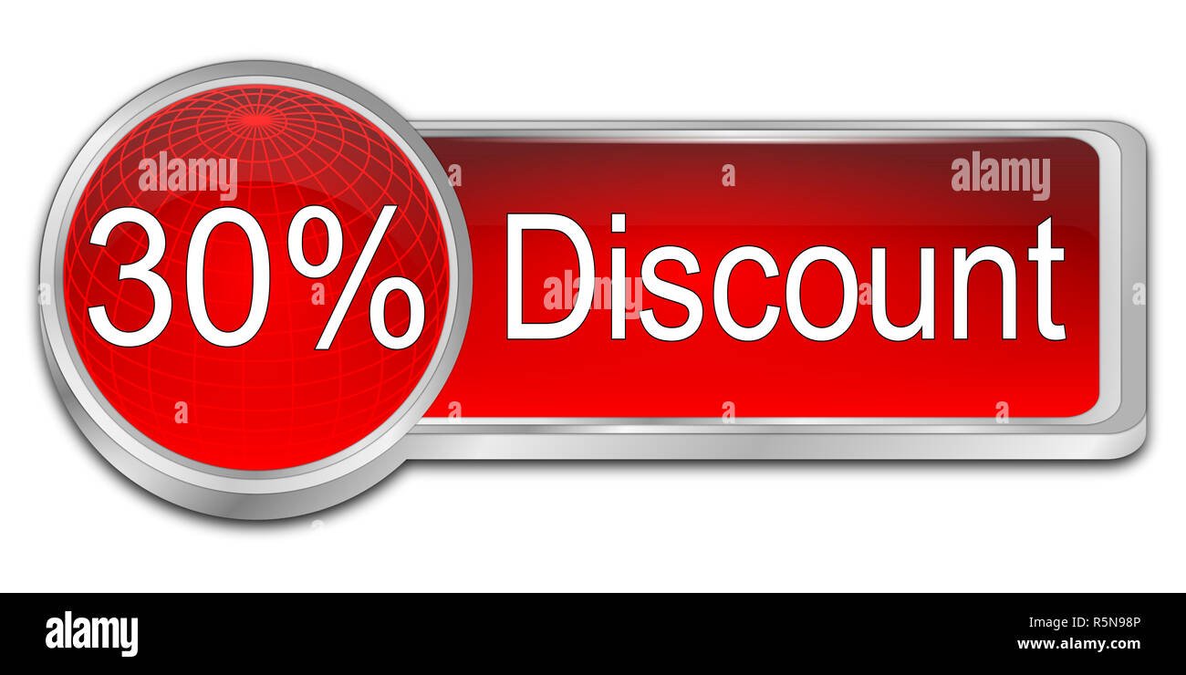 decorative red 30% Discount button - 3D illustration Stock Photo - Alamy