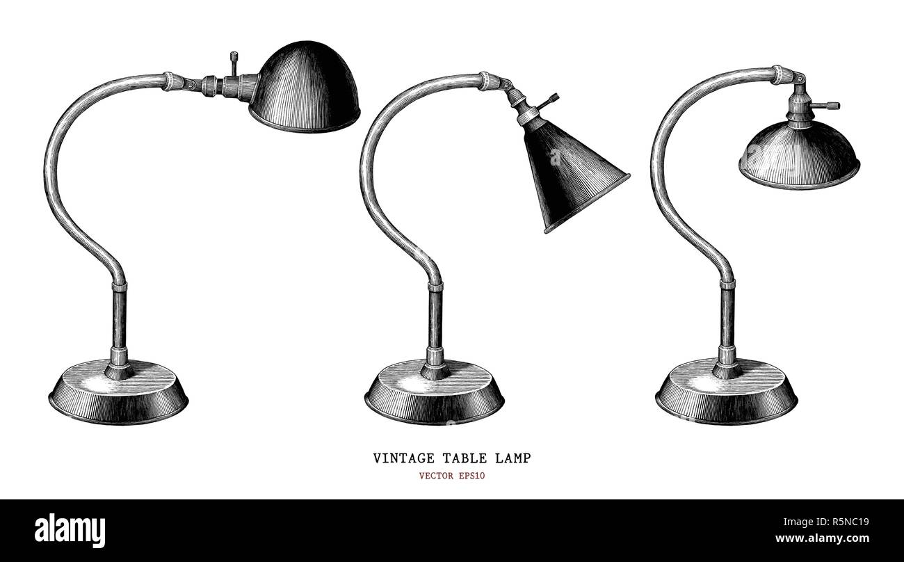 Vintage table lamp collection hand draw vintage engraving antique style ...