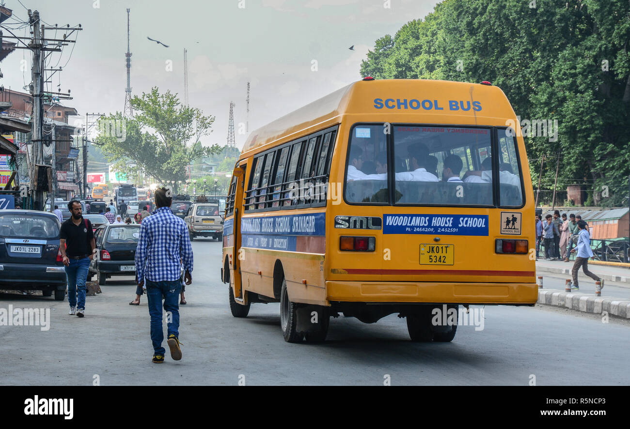 Srinagar, India - Jul 24, 2015. School bus running on street in ...