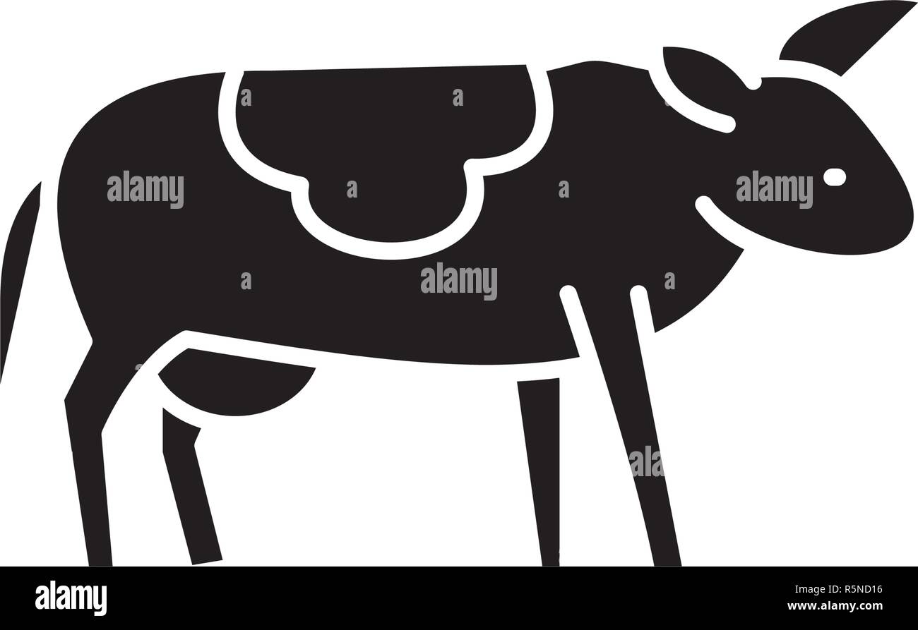 Cute cow black icon, vector sign on isolated background. Cute cow ...