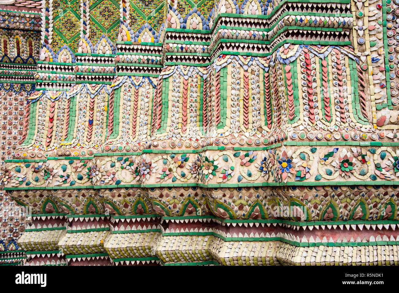 Tiny ornate mosaic tile columns at the Grand Palace in Bangkok ...