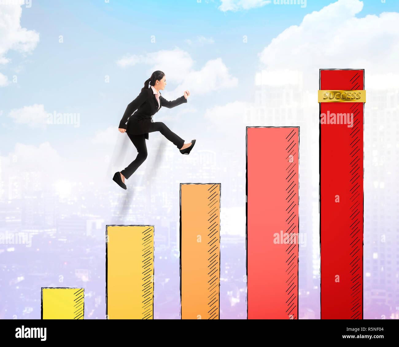 Asian woman jump on the chart Stock Photo - Alamy