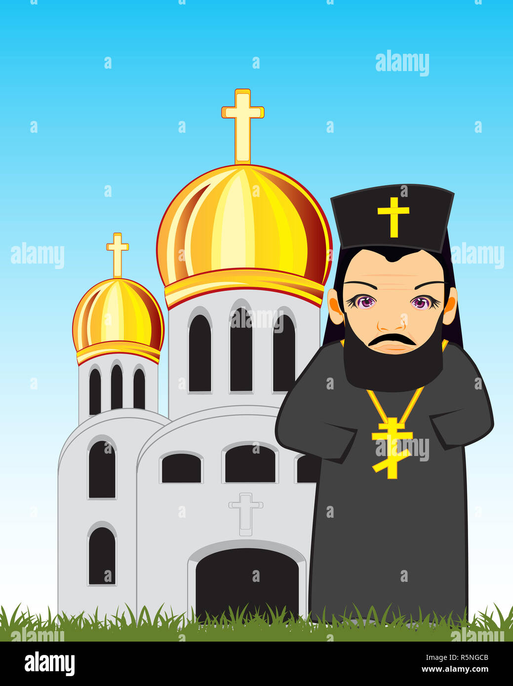 Priest on background church Stock Photo - Alamy