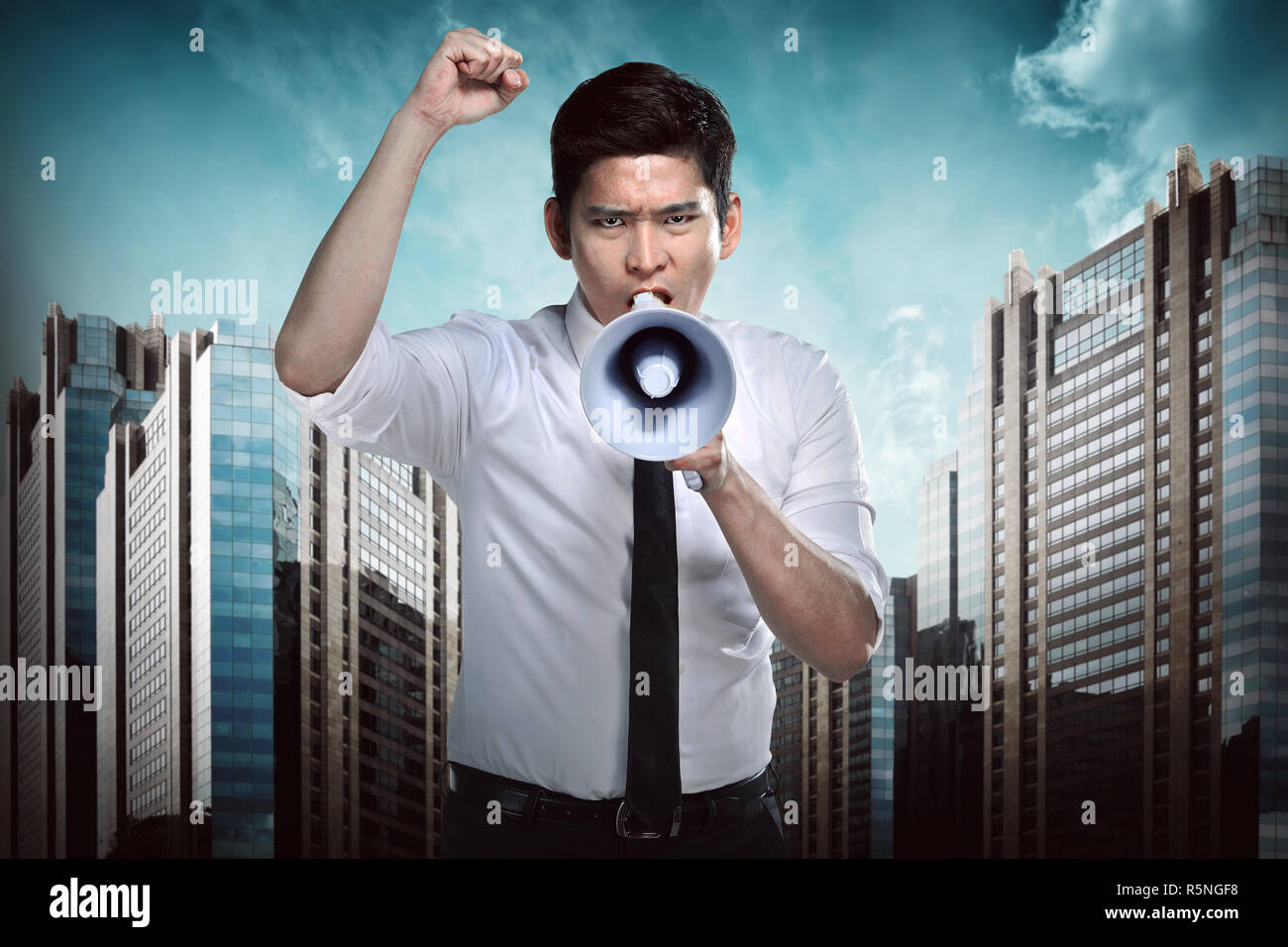 Business Man Using Megaphone Stock Photo - Alamy