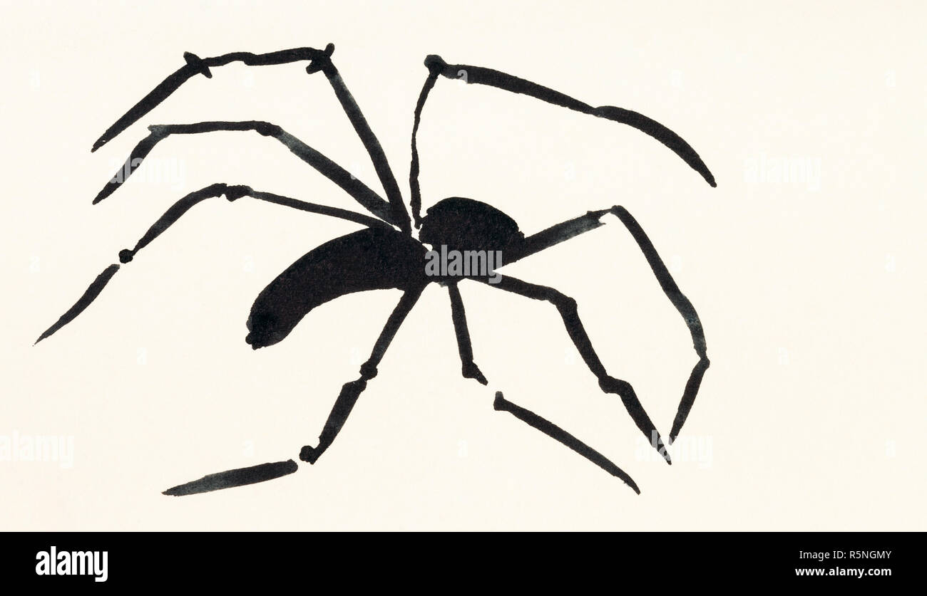 one spider hand painted on cream colored paper Stock Photo - Alamy