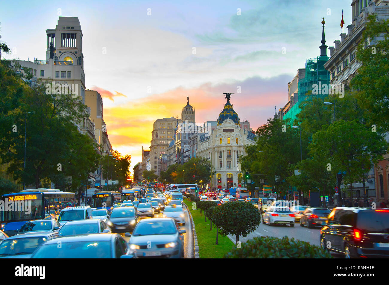 Madrid busy street, Spain Stock Photo - Alamy