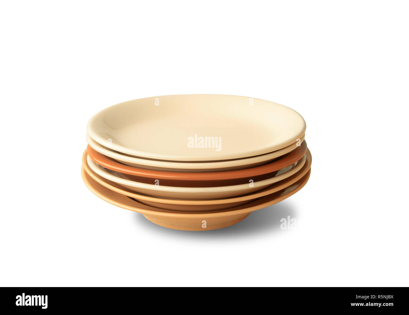 Stack of colored plates isolated on white background with clipping path ...
