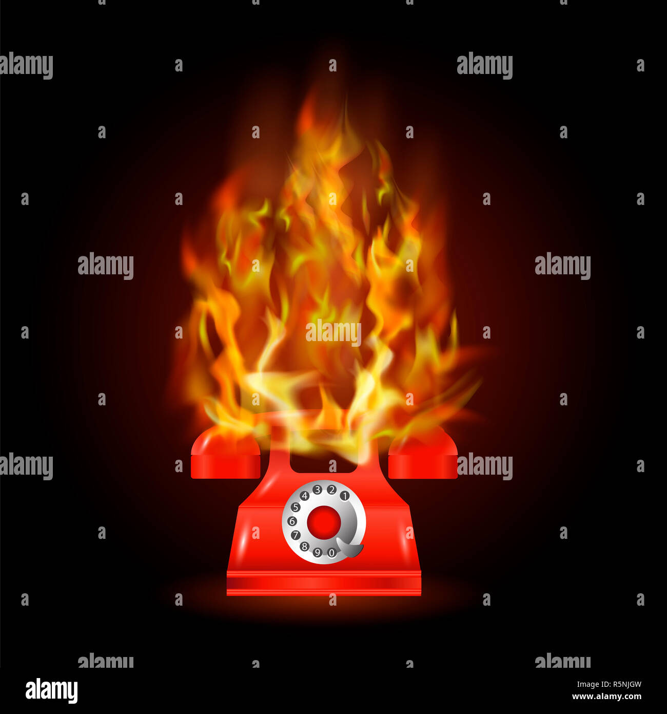 Burning Red Phone with Fire Flame Stock Photo - Alamy