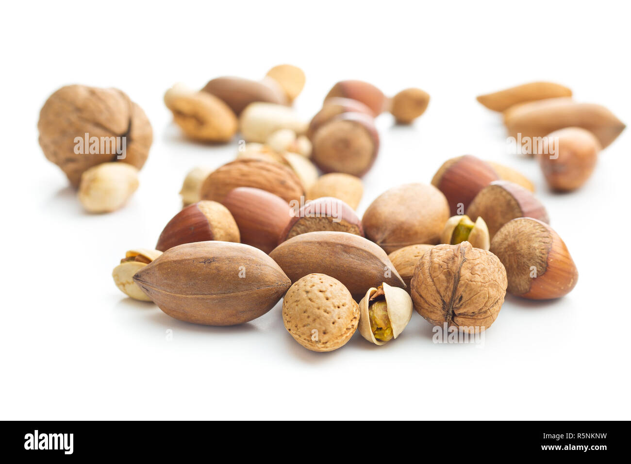 Different types of nuts in the nutshell Stock Photo - Alamy