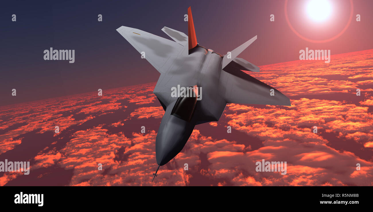 Sunset Fire F22 Fighter Jet Stock Photo - Alamy