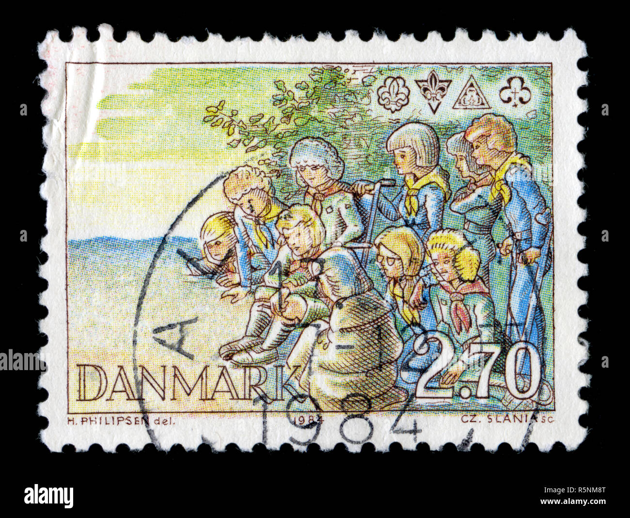 Postage stamp from Denmark in the Girl Guides - 25th.year of Queen ...